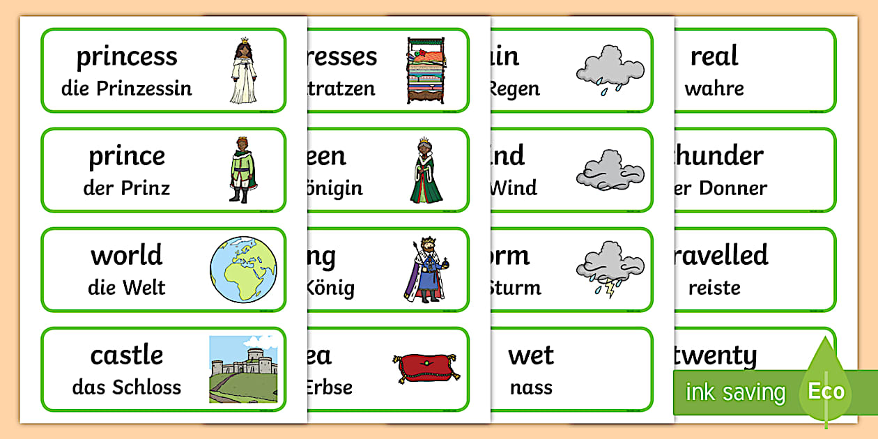 The Princess and the Pea Word Cards English/German