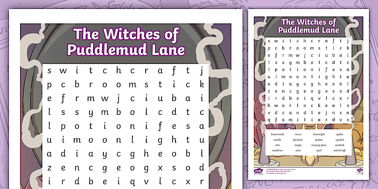 The Witches of Puddlemud Lane Word Search | Twinkl Originals