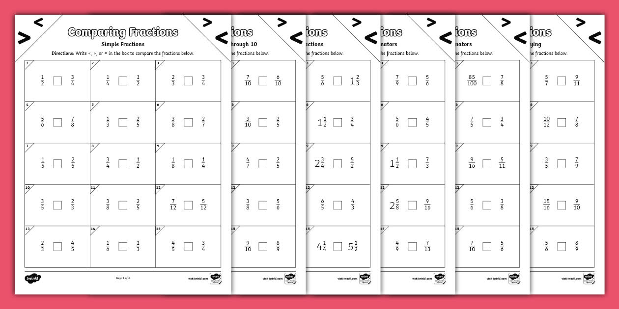 Sixth Grade Comparing Fractions Worksheet Practice Pack