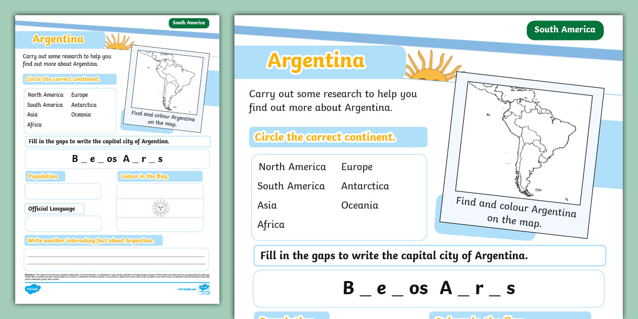 KS1 Argentina Research Activity (teacher made) - Twinkl