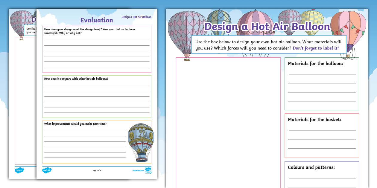 Design a Hot Air Balloon Worksheet (teacher made) - Twinkl