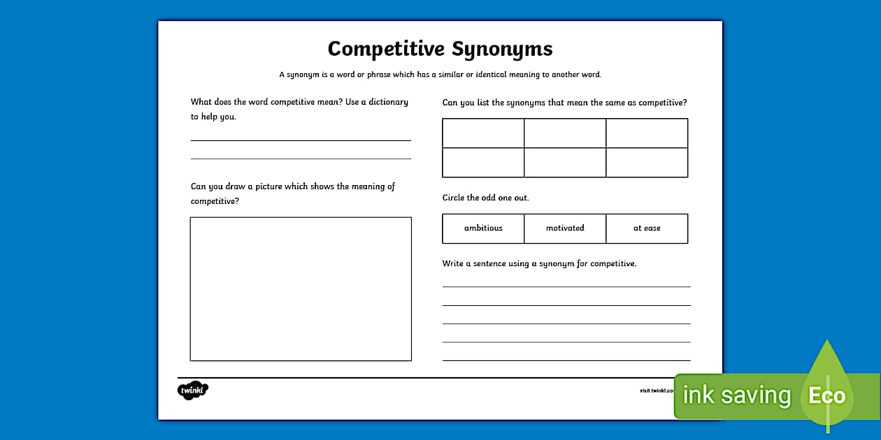 Competitive Synonyms Worksheet (teacher made) - Twinkl