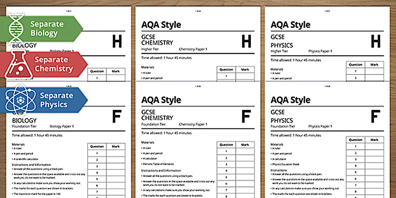 AQA GCSE Separate Science Paper 1 Exam Pack (teacher made)