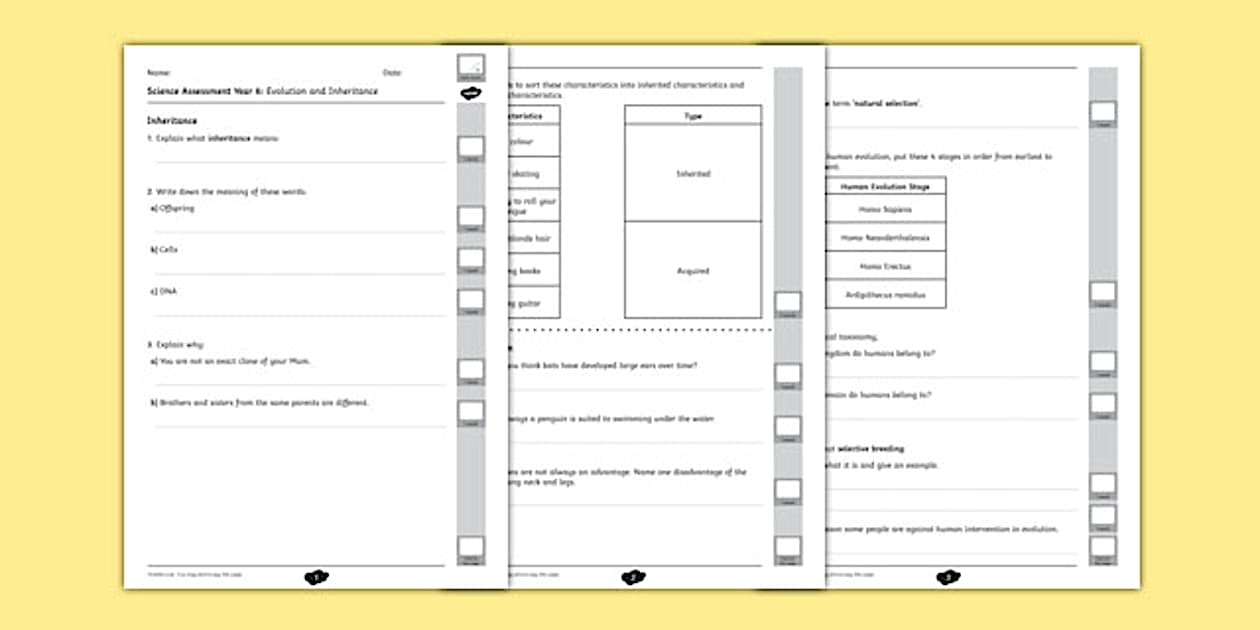 Y6 Evolution and Inheritance End of Unit Assessment, Natural selection,