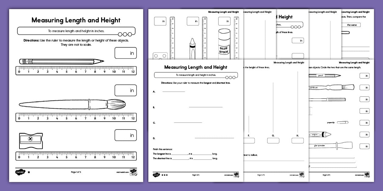 First Grade Measuring Length and Height Worksheet - Twinkl