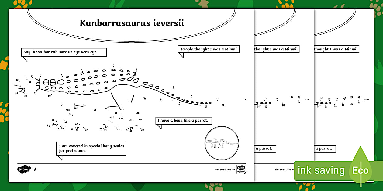 Australian Dinosaur Kunbarrasaurus ieversii Dot to Dot B