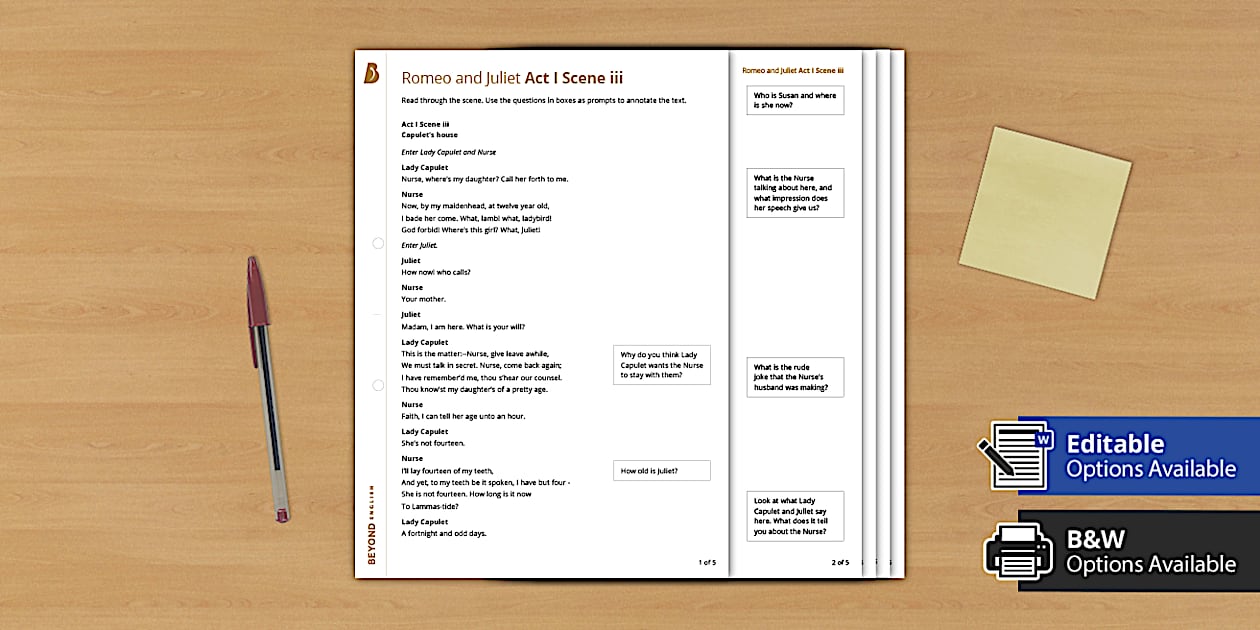 GCSE Romeo and Juliet Act I Scene iii Play Script - Twinkl