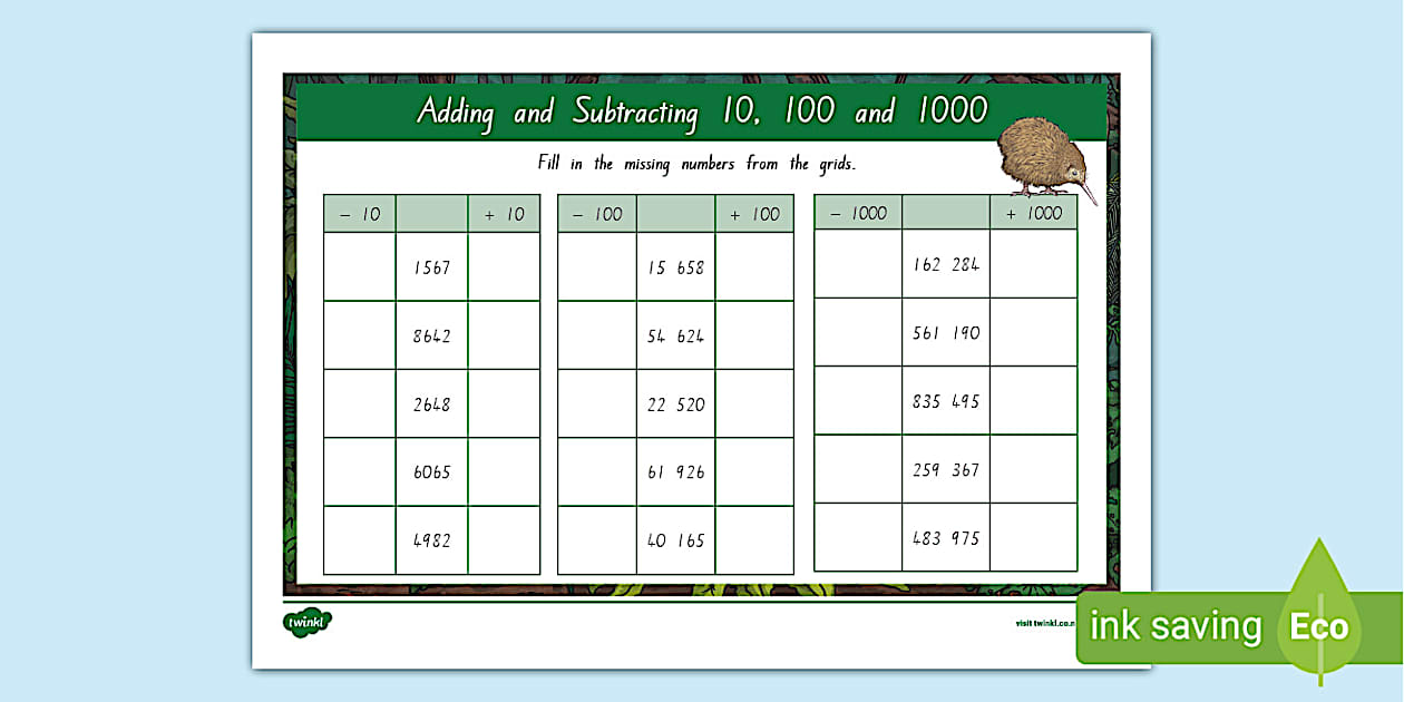 Stage 6 (Phase 2) Number Knowledge Adding and Subtracting 10, 100 or ...