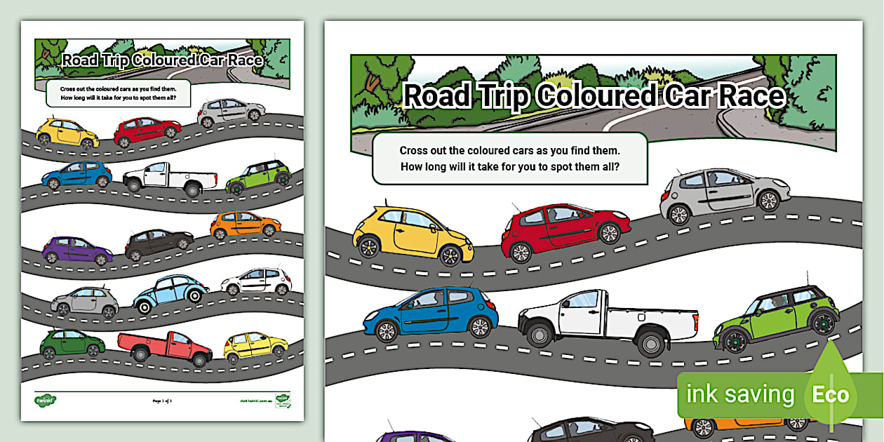 Road Trip Coloured Car Race (teacher made) - Twinkl