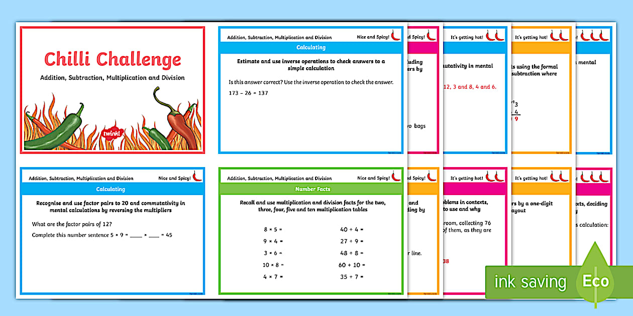 Year 4 Maths Addition, Subtraction, Multiplication and Division Chili