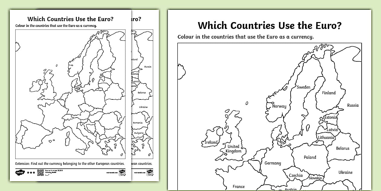 Colour in the Euro Countries Worksheet (teacher made)