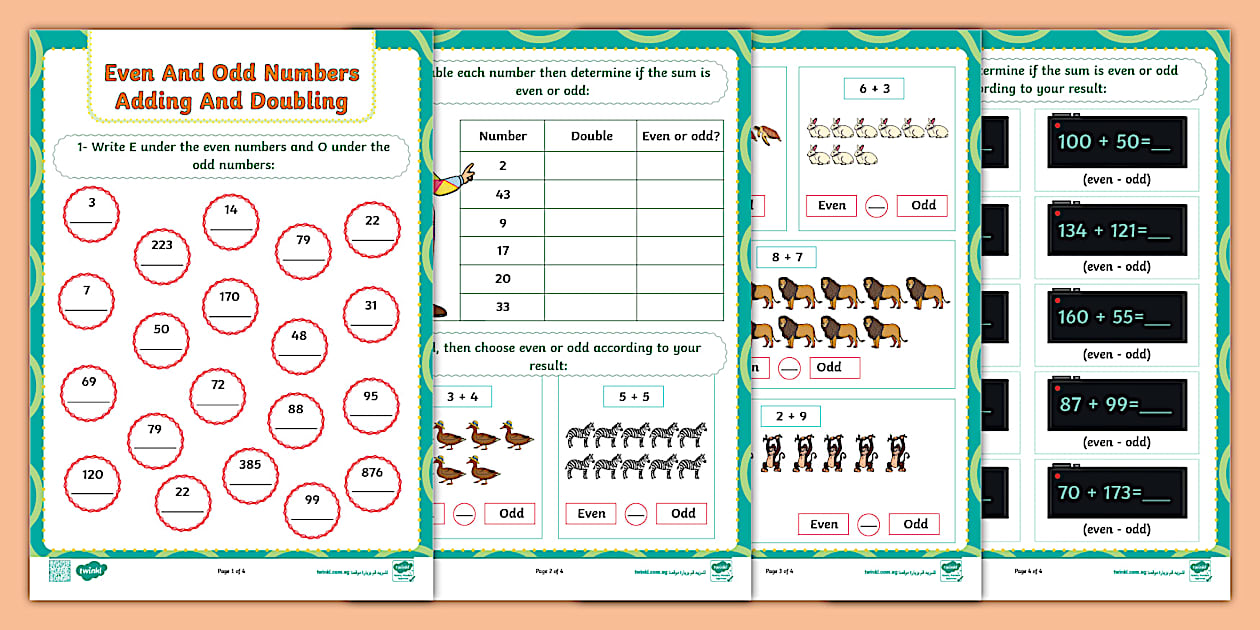 Even And Odd Numbers Adding And Doubling Worksheets - Twinkl