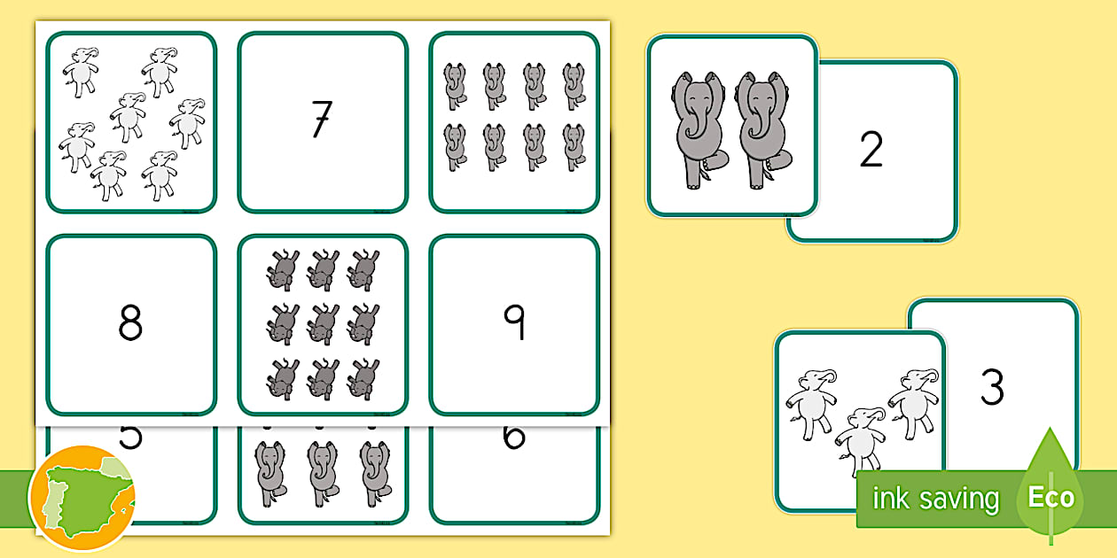 Tarjetas de emparejar: Un elefante se balanceaba 1-20