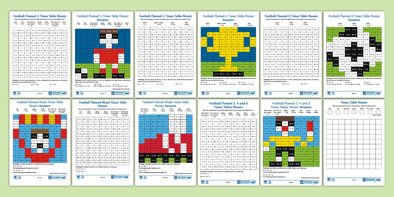Football Multiplication – Maths Mosaic Worksheets – LKS2