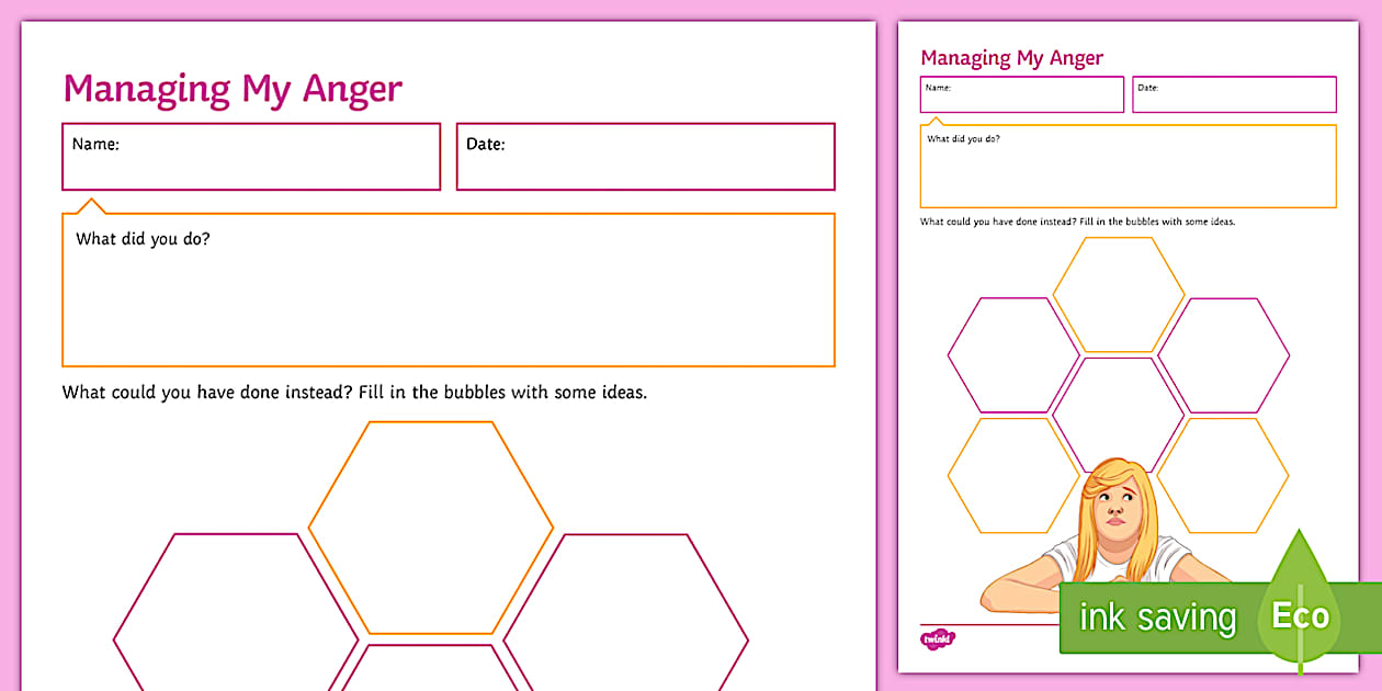 Managing My Anger (Female) Worksheet / Worksheet - Twinkl
