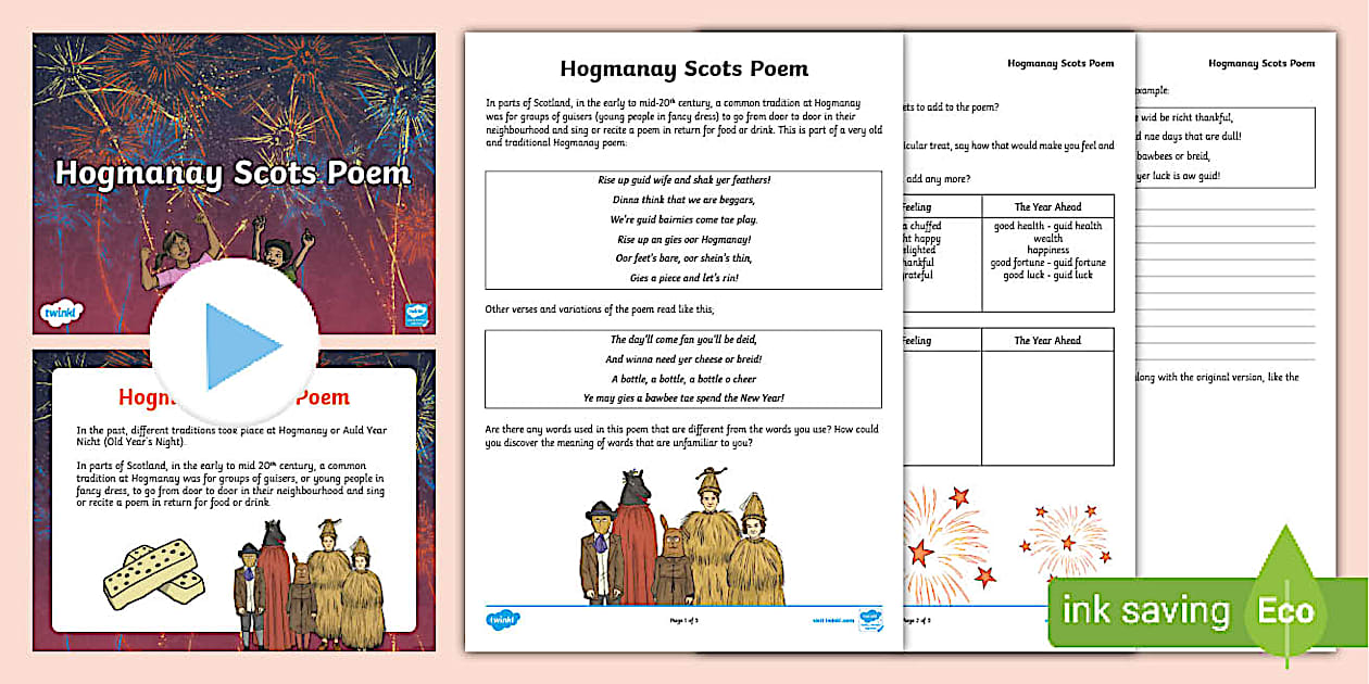 Hogmanay Scots Poem Activity Pack - Twinkl