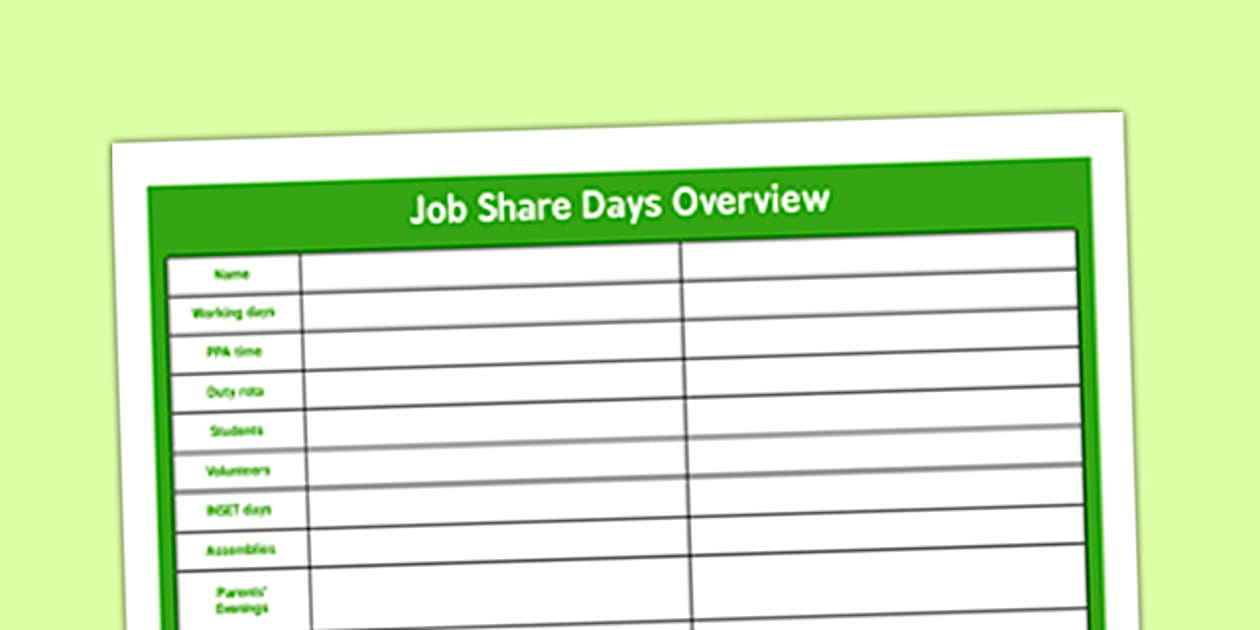 Editable Job Share Days Overview (teacher made) - Twinkl