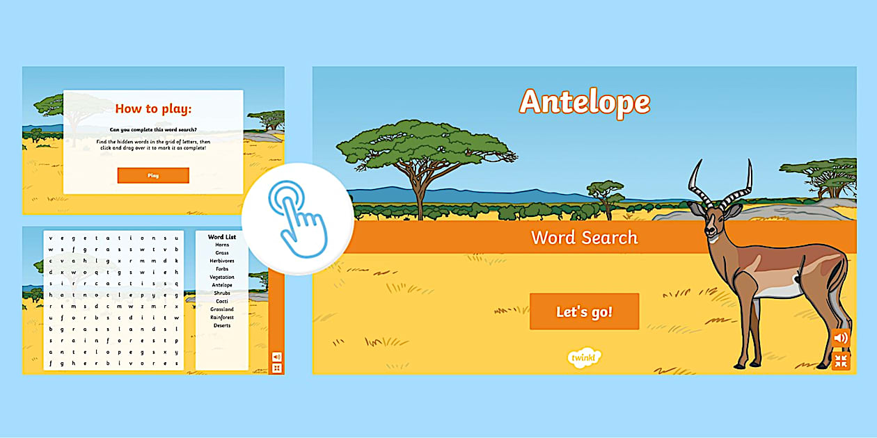 Interactive Antelope Word Search | Twinkl | Spelling | KS1