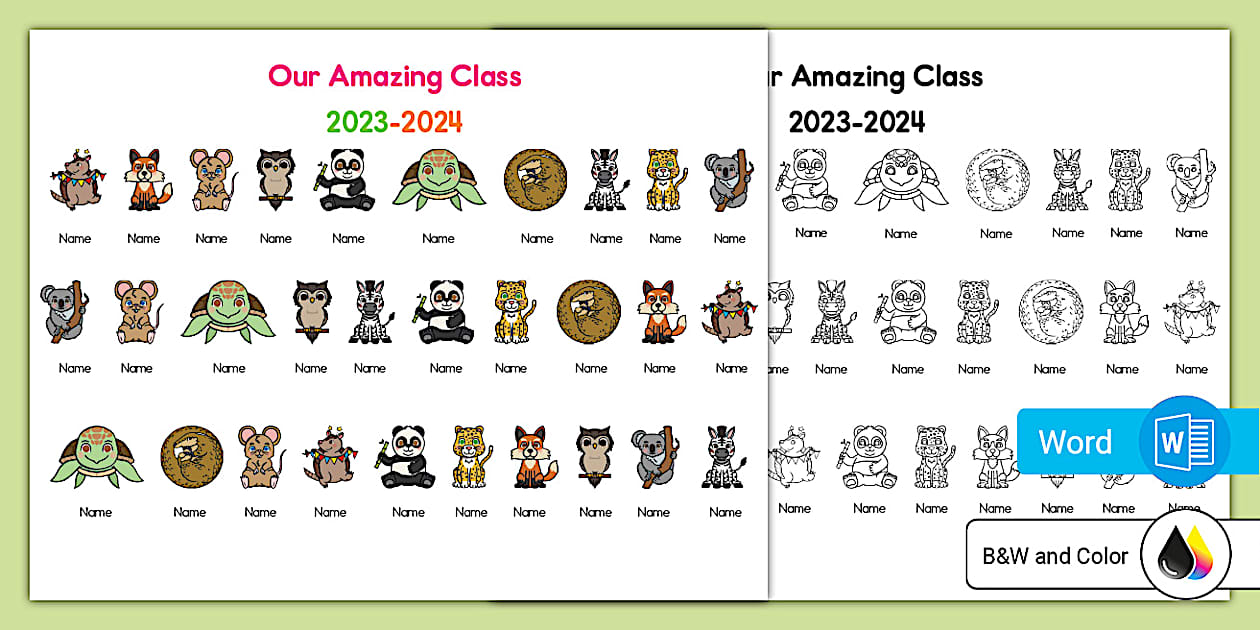 Editable Cute Animals Class Names Keepsake Poster - Twinkl