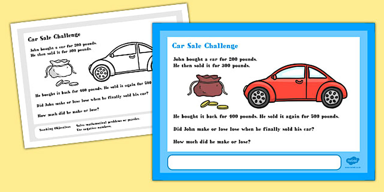 Car Sale Maths Challenge A4 Display Posters (teacher made)