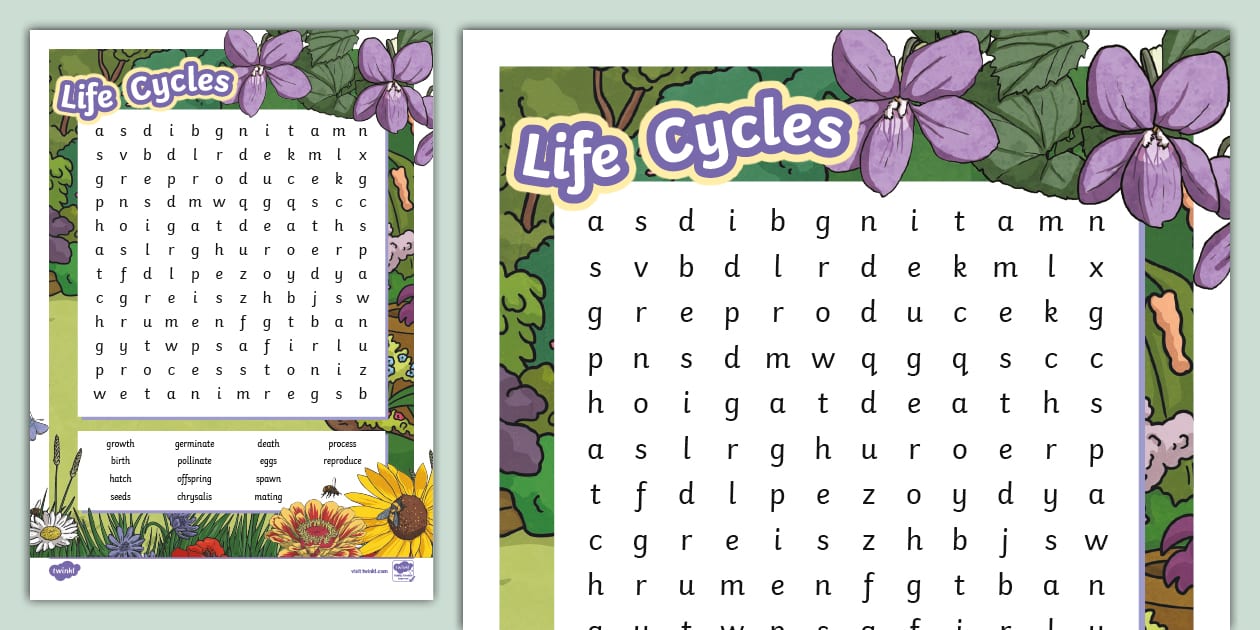 Life Cycles Word Search - KS2 (teacher made) - Twinkl