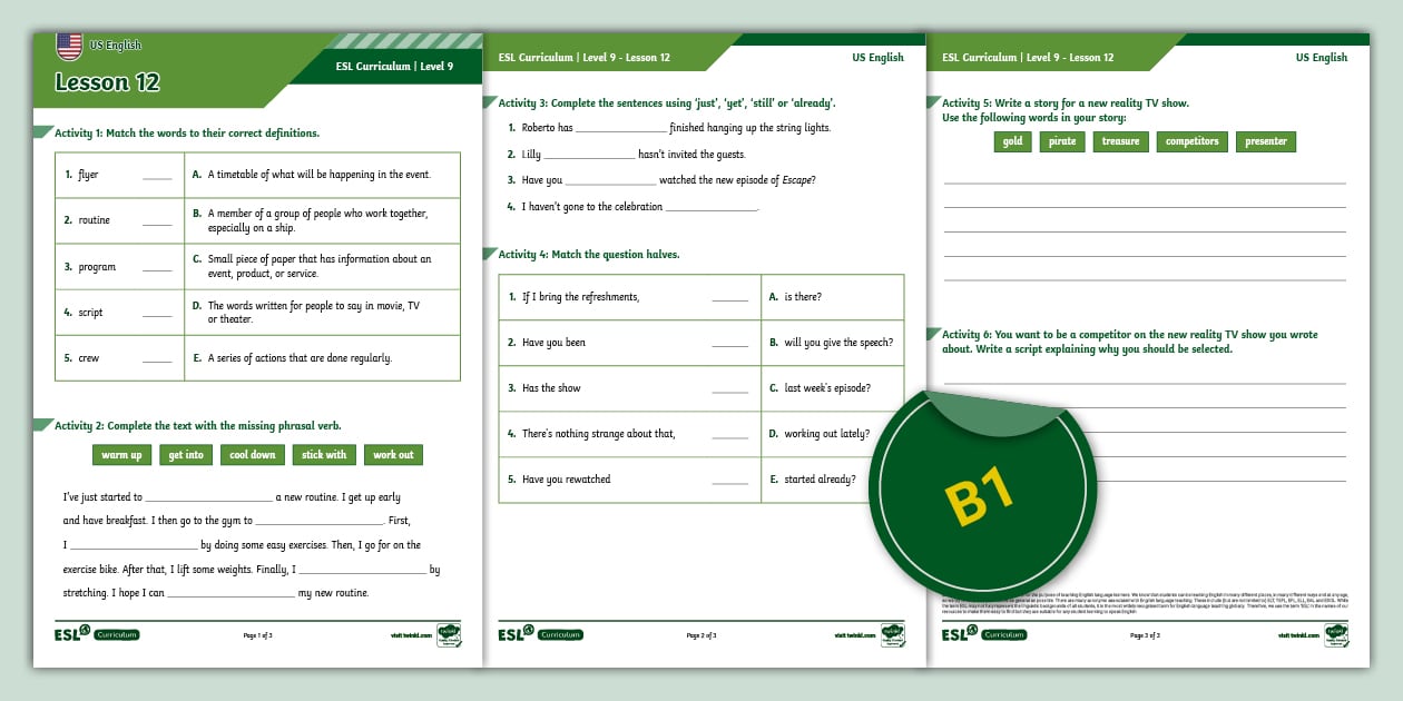 ESL Level 9 Lesson 12 Review