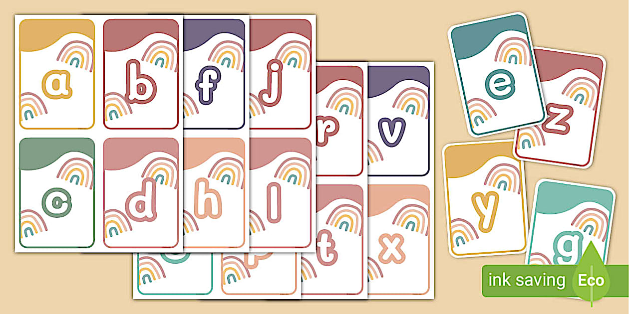 Muted Rainbow Lower-Case Alphabet Flashcards (teacher made)