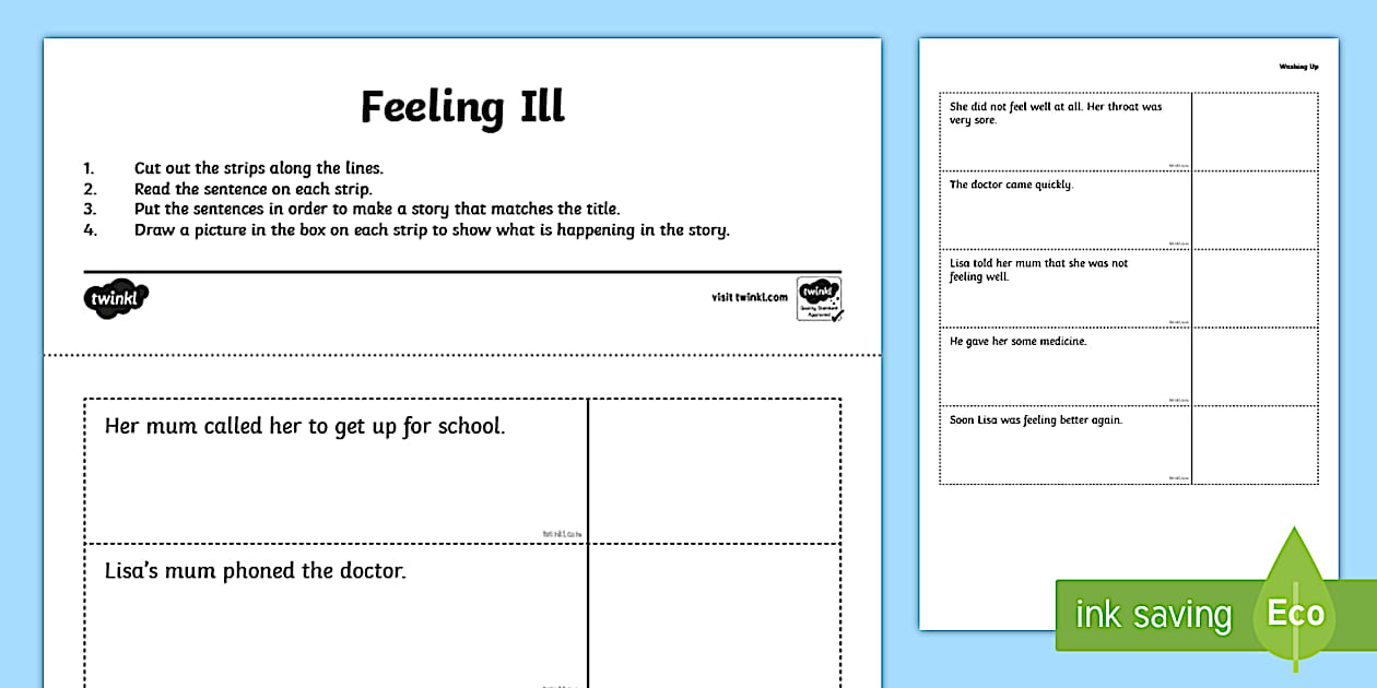 Feeling Ill Story Sequencing Worksheet / Worksheet - Twinkl