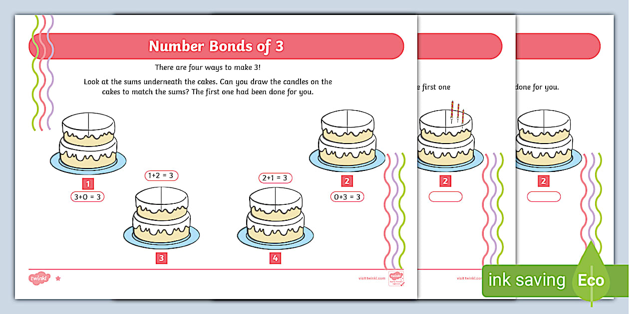 Differentiated Number Bonds of 3 Activity Sheets - Twinkl