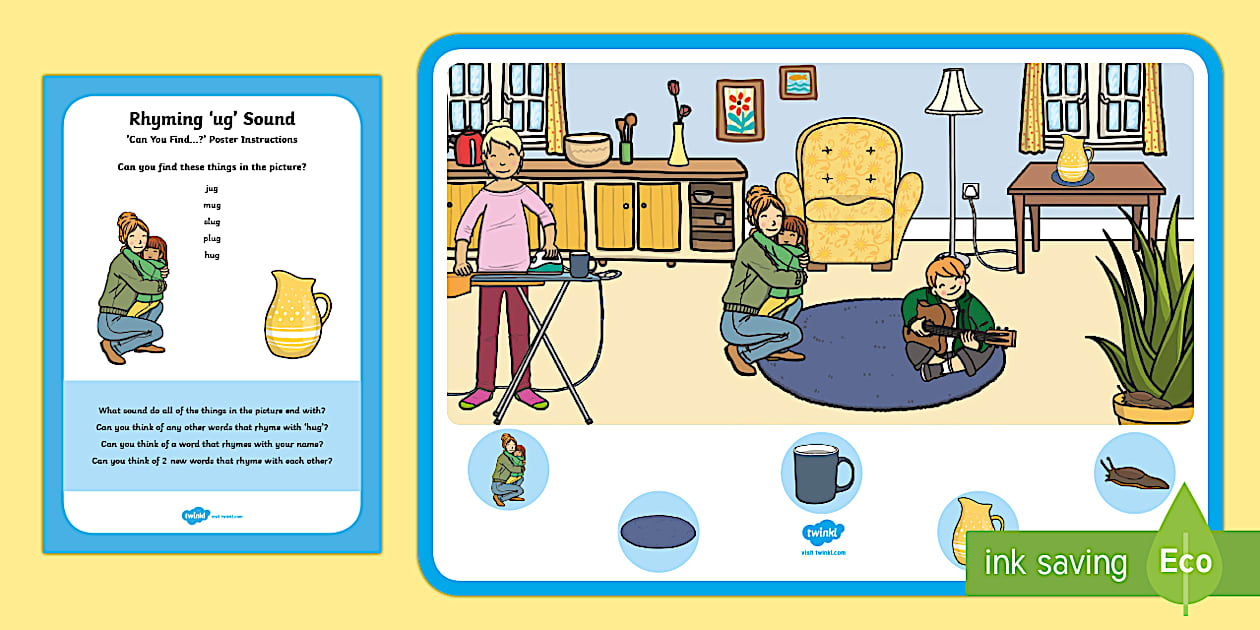 Rhyming 'ug' Sound Can You Find...? Poster and Prompt Card Pack