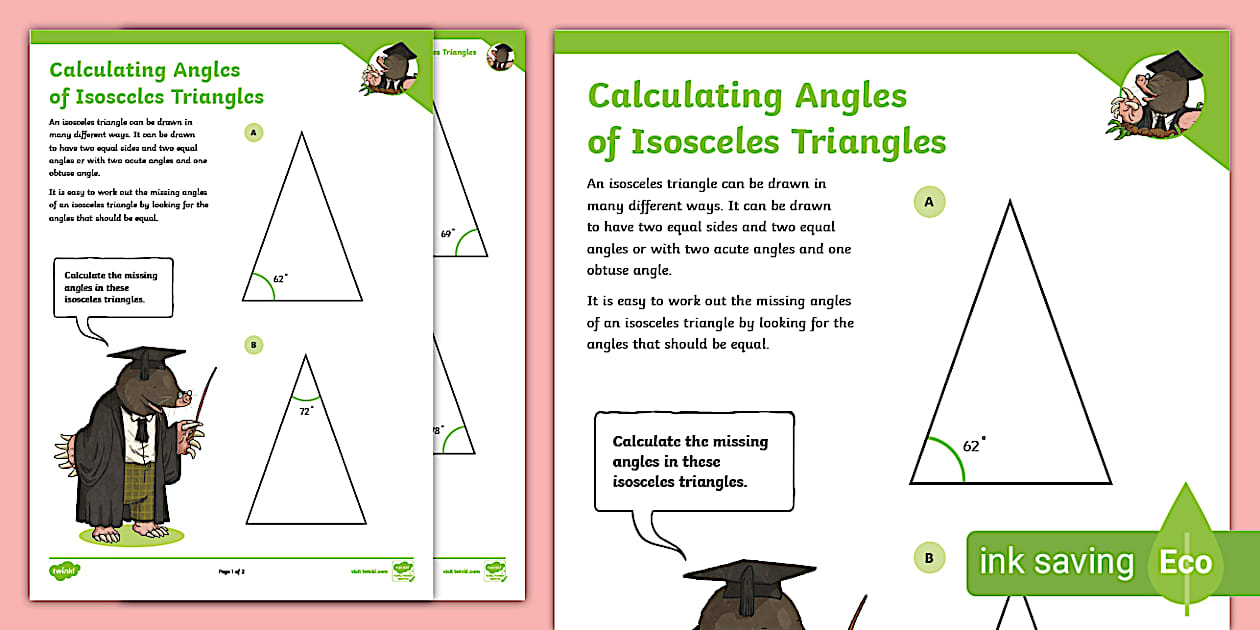 Calculating Angles of Isosceles Triangles Worksheet - Twinkl Calculating Angles of Isosceles Triangles Worksheet - Twinkl