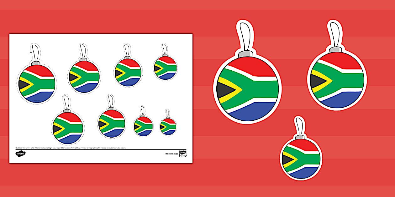 Christmas Tree South African Flag Bauble Cut-Outs - Twinkl