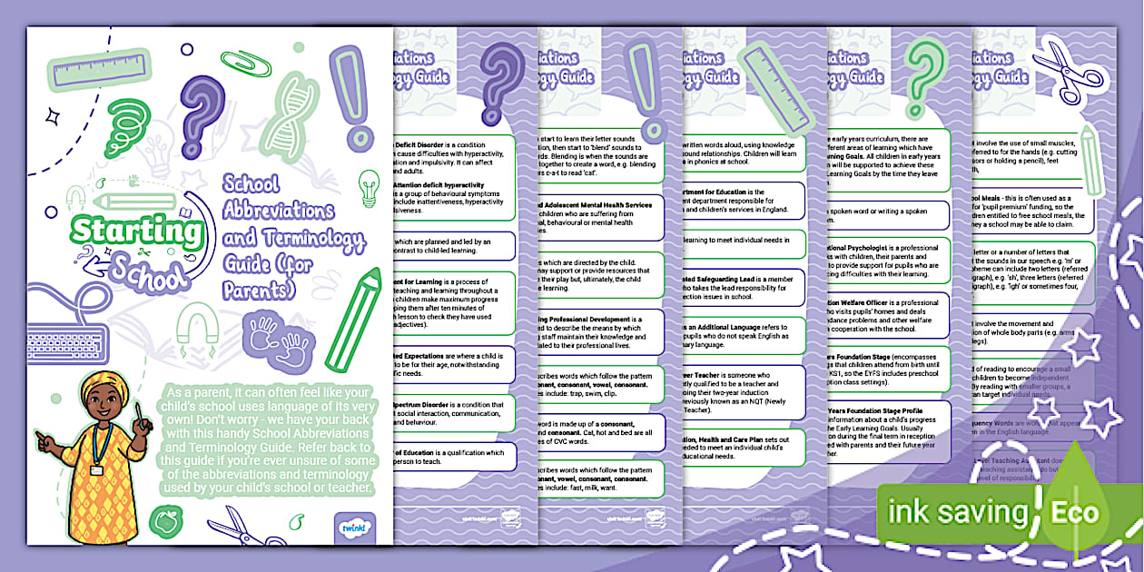 School Abbreviation Guide for Parents (Teacher-Made)