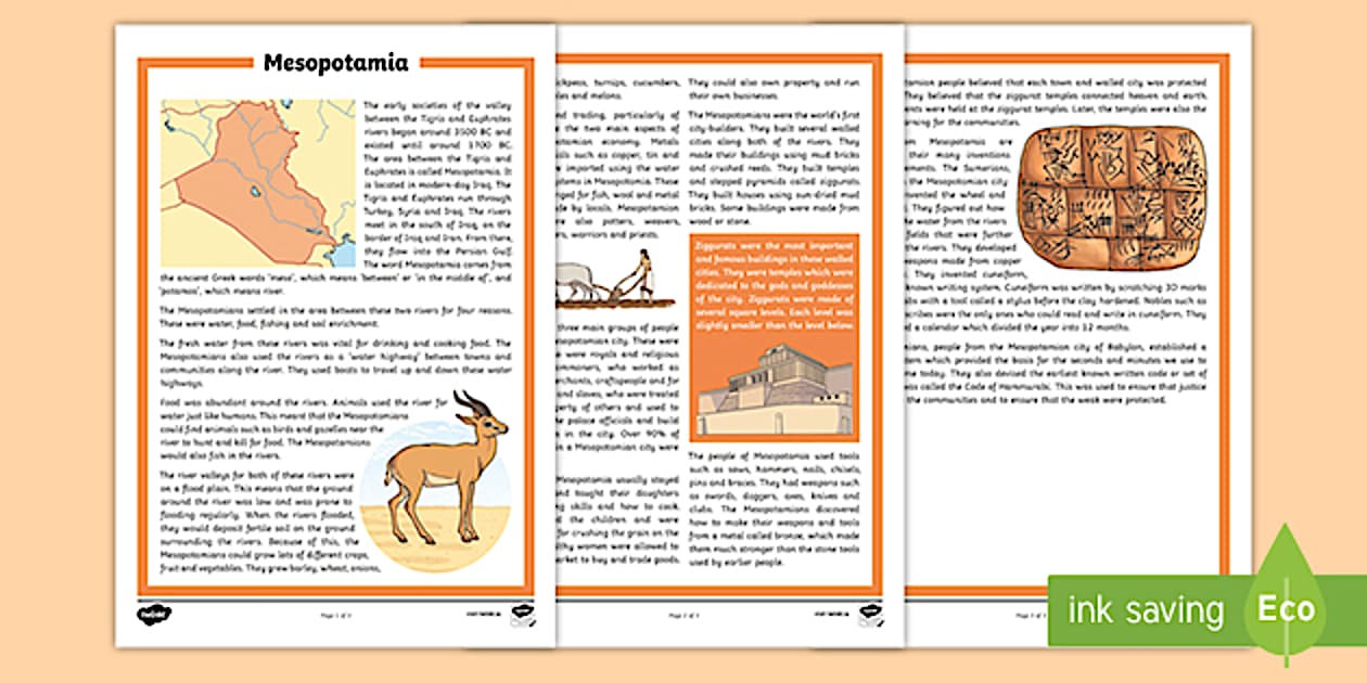 The Early Societies of Tigris and Euphrates Valley Fact File