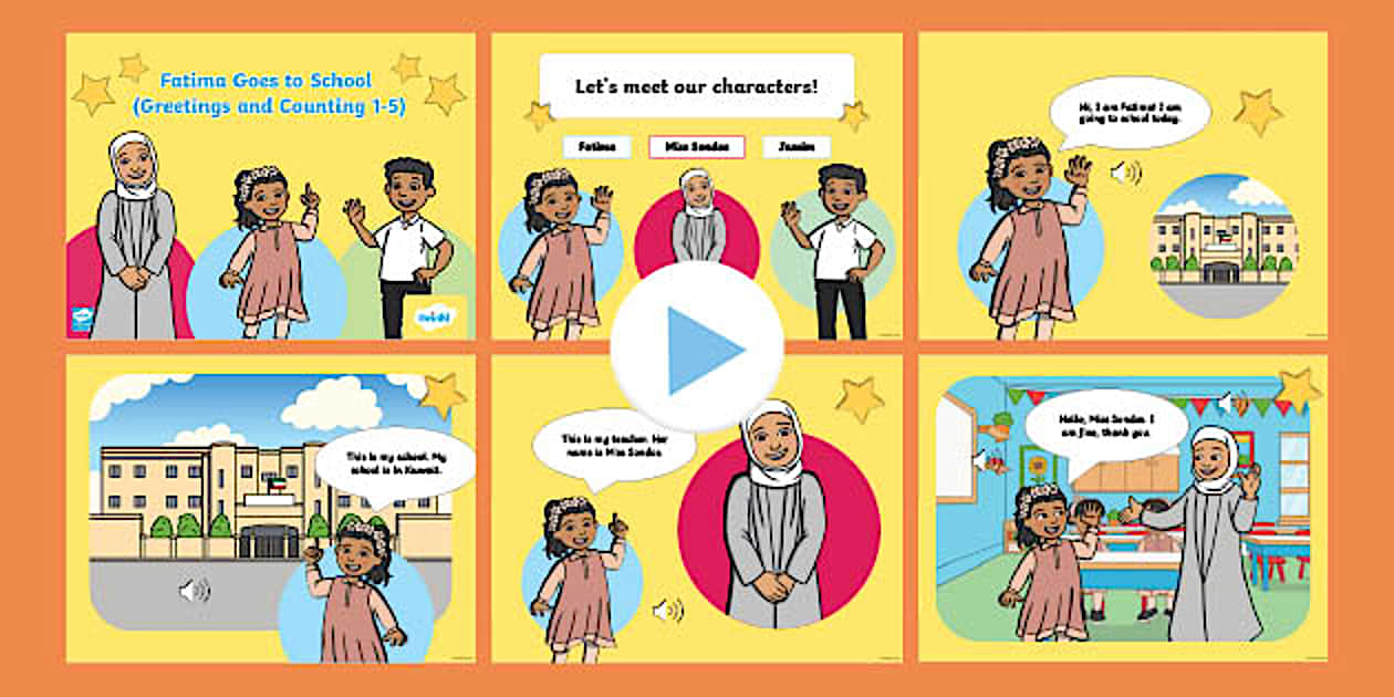 Fatima Goes to School Audio PowerPoint - Greetings and counting 1-5
