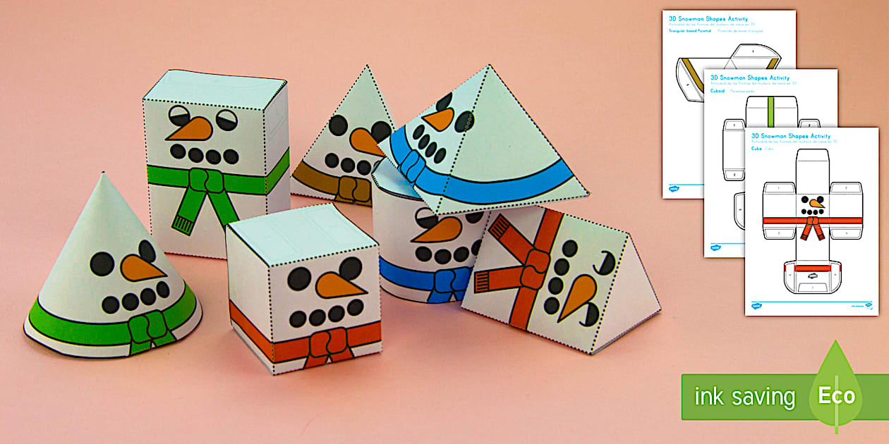 Black and White Simple 3D Snowman Shapes Christmas Paper Craft English ...