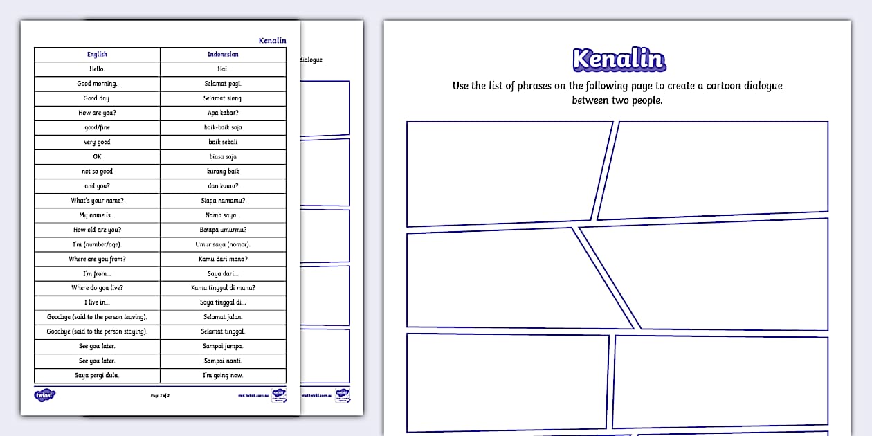 Years 3-4 Indonesian Cartoon Activity: Kenalin - Twinkl