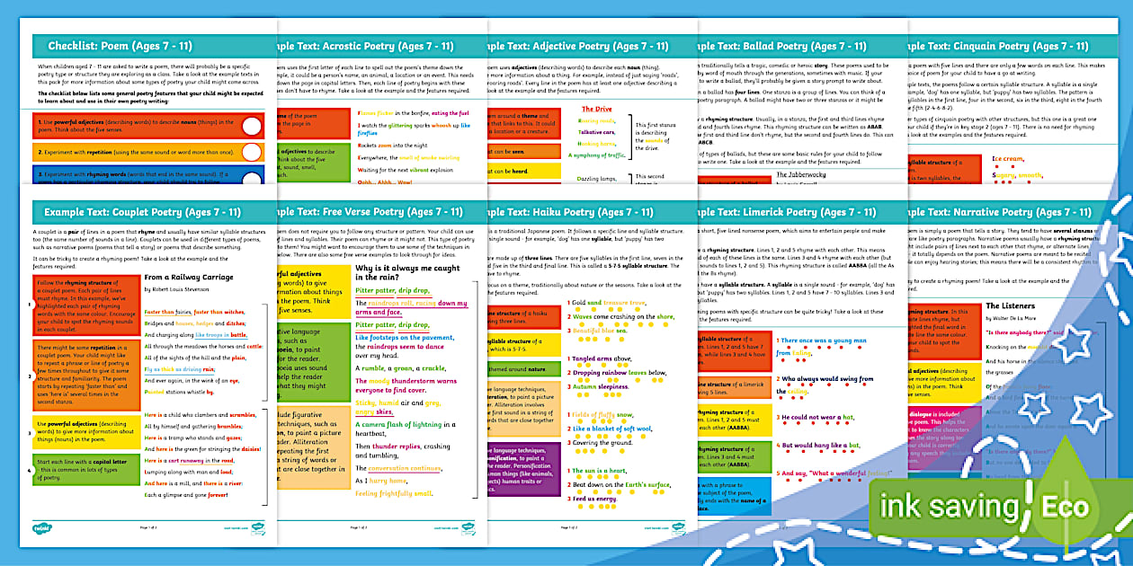 Example Text Pack for Parents: Poetry (Ages 7 - 11) - Twinkl