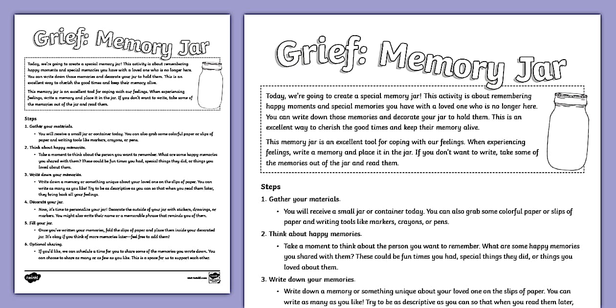 Grief: Memory Jar Activity (Teacher-Made) - Twinkl