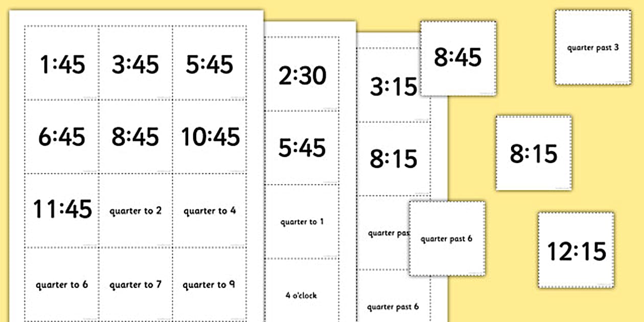 Telling the Time Digital Words Pelmanism Game: Hour, Half, Quarter