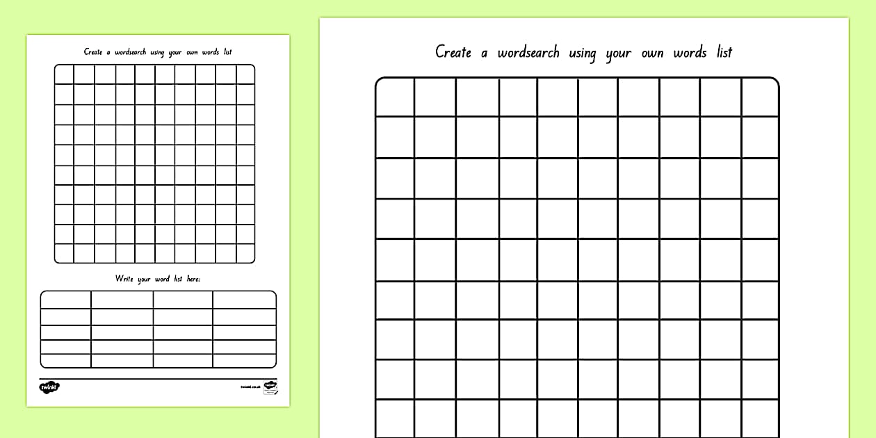 Word Search Template - NZ English Resources (teacher made)