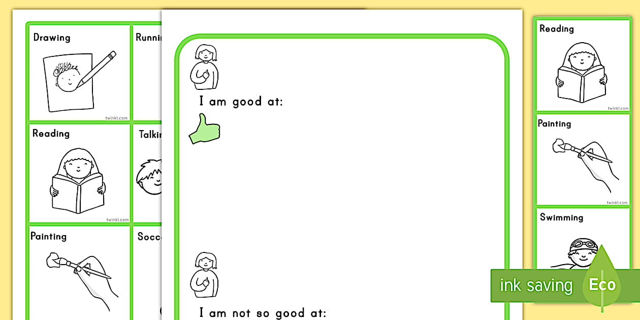 Editable I Am Good At, I Am Not So Good At Worksheet