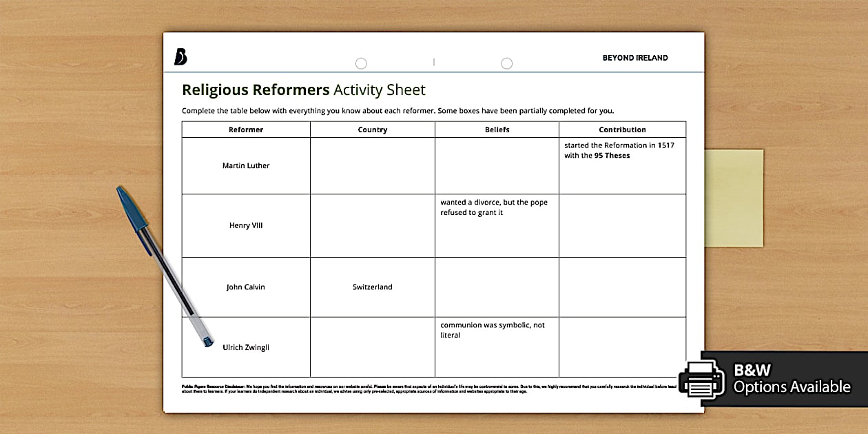 Studied Reformers Activity Sheet