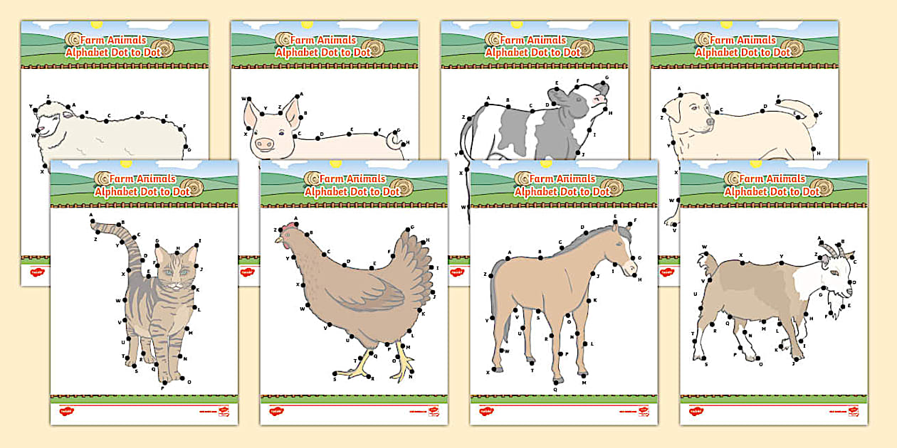 Farm Animals Alphabet Dot to Dot - Twinkl