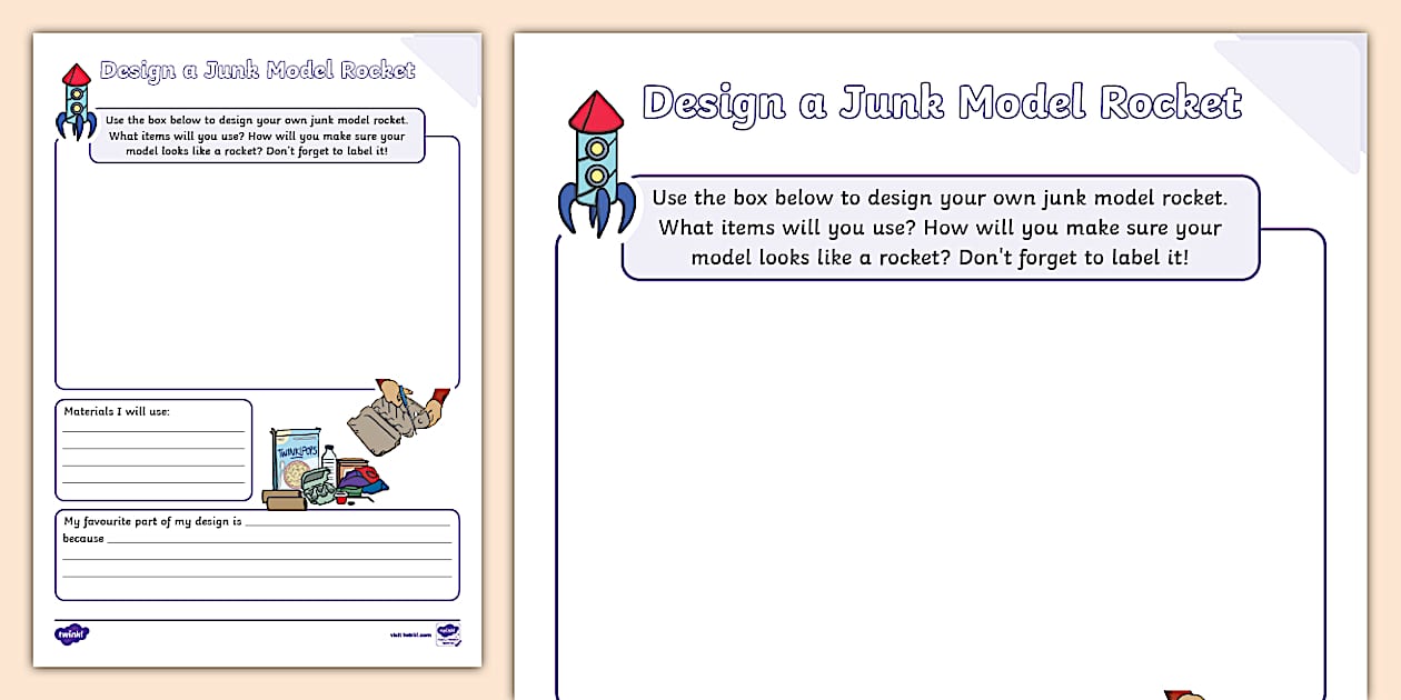 Design a Junk Model Rocket Worksheet (teacher made) - Twinkl