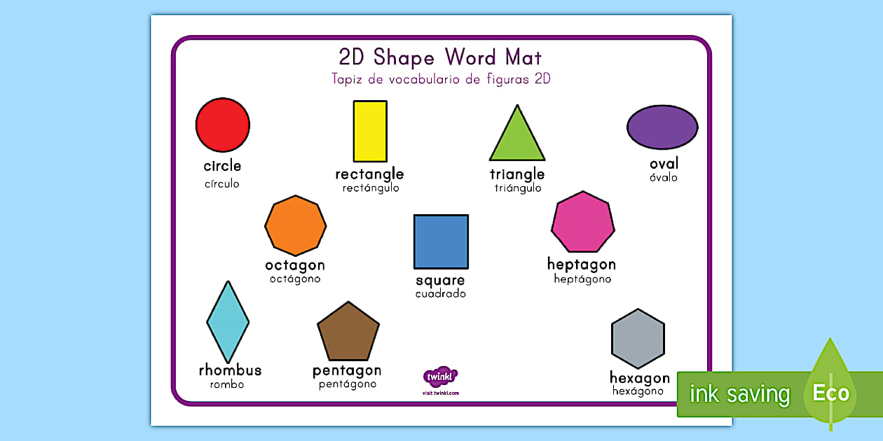 2D Shape Word Mat English/Spanish- Guía de trabajo - Twinkl