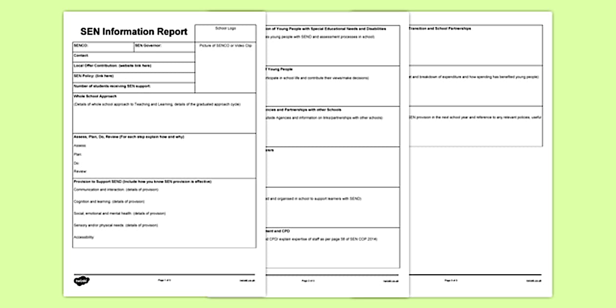 SEN Information Report Planning Frame Secondary - Twinkl