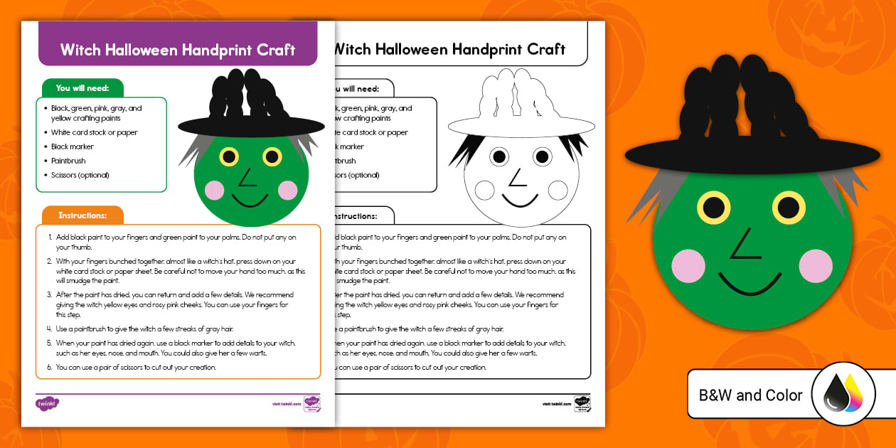 Witch Halloween Handprint Craft Activity (professor feito)