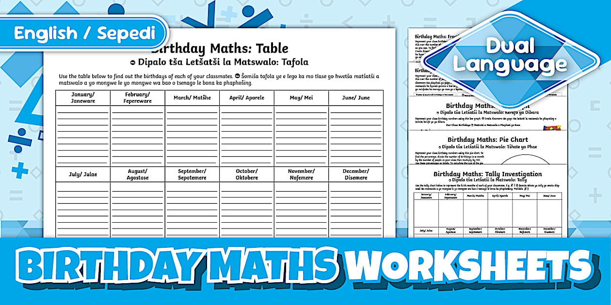 Grade 4 Maths - Term 3 - Birthday Maths Worksheets - Sepedi/English (CAPS