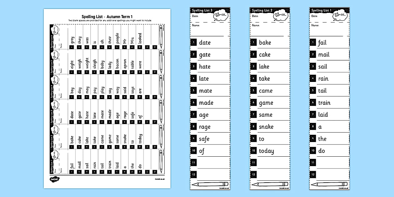 Editable Home Educators Spelling Lists Year 1 Autumn 1